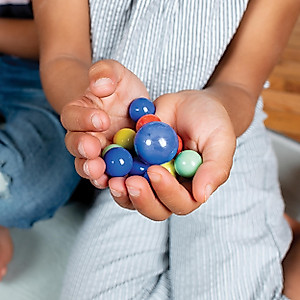 Hearthsong Retro Hopscotch and Marble 2-in-1 Rug, 80”L x 25”W Rug, Plush Drawstring Bag, 22 Ceramic Marbles, 2 Bean Bags, Ages 3 and Up