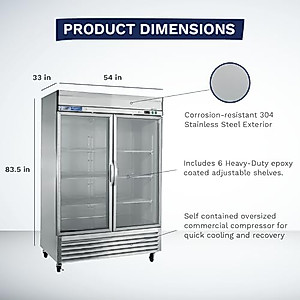 Kratos Commercial Refrigerator - 2 Glass Door Reach-in Dispaly Refrigerator, 54" W, 49 Cu Ft (69K-761)