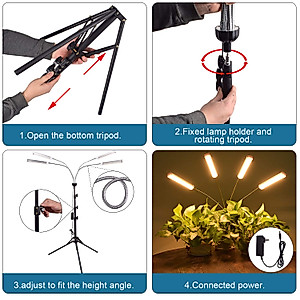 Grow Lights for Indoor Plants,Lxyoug Full Spectrum with 60" Extendable Tripod Stand,420 LEDs 200W Auto On/Off Timing Function Four-Heads Floor Plant Grow Light for Various Plants