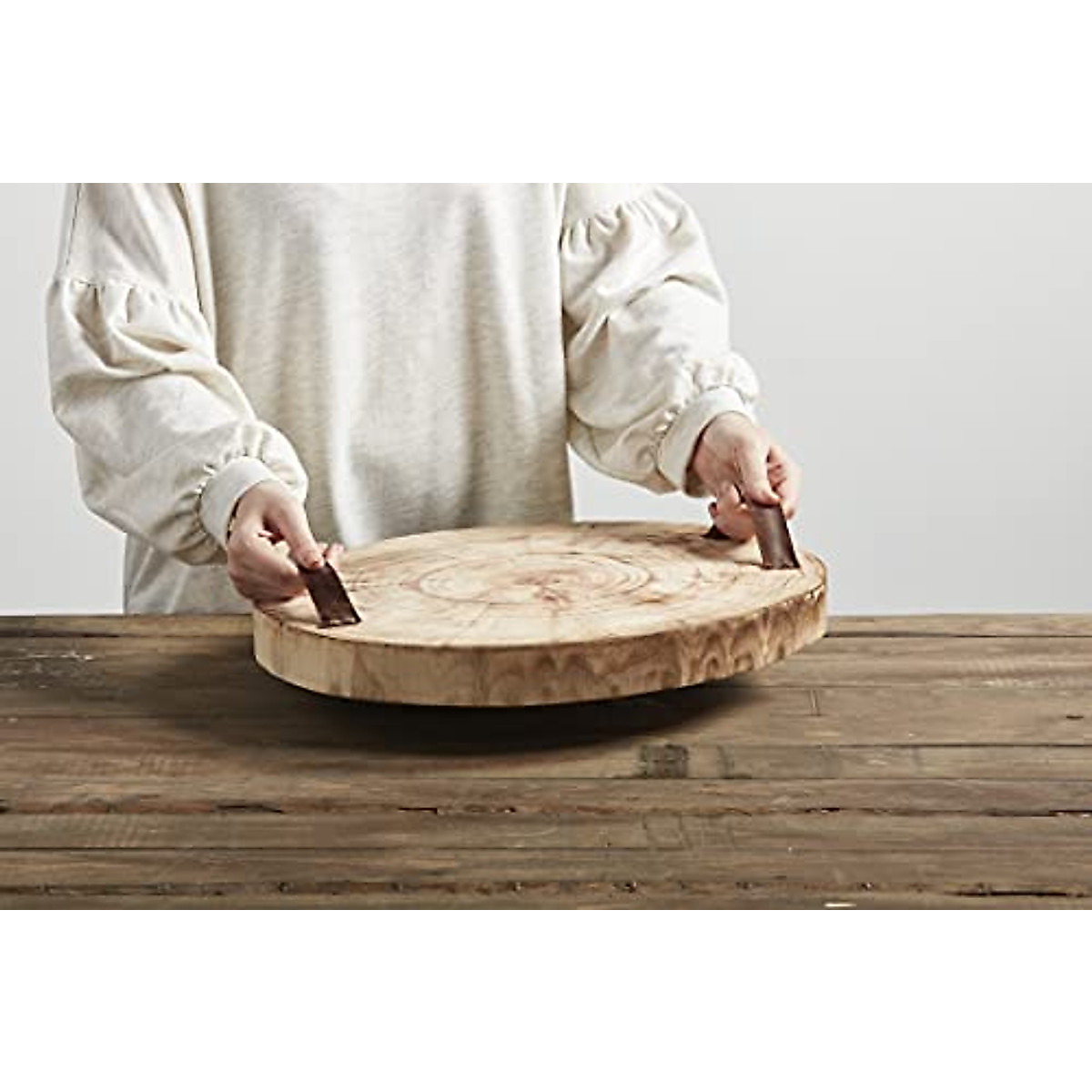 Mud Pie Round Wood Serving Platter, Brown, 20" Dia