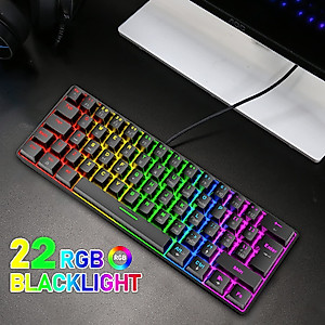 SELORSS Mini 60% Wired Mechanical Gaming Keyboard,22 RGB Chroma Backlit, Compact 62 Full Anti-ghosting Keys, USB C Cable,Replaceable Keycaps,Tactile Switch for Gamer/Typist/Xbox/PC/Win/Mac(Black)