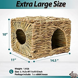 HERCOCCI Extra Large Grass House for Rabbit, Foldable & Comfortable - Small Animal Hut Play Hideaway Bed Hay Mat Chew Toy for Bunny Guinea Pig Hamster Chinchilla (1 Pack)