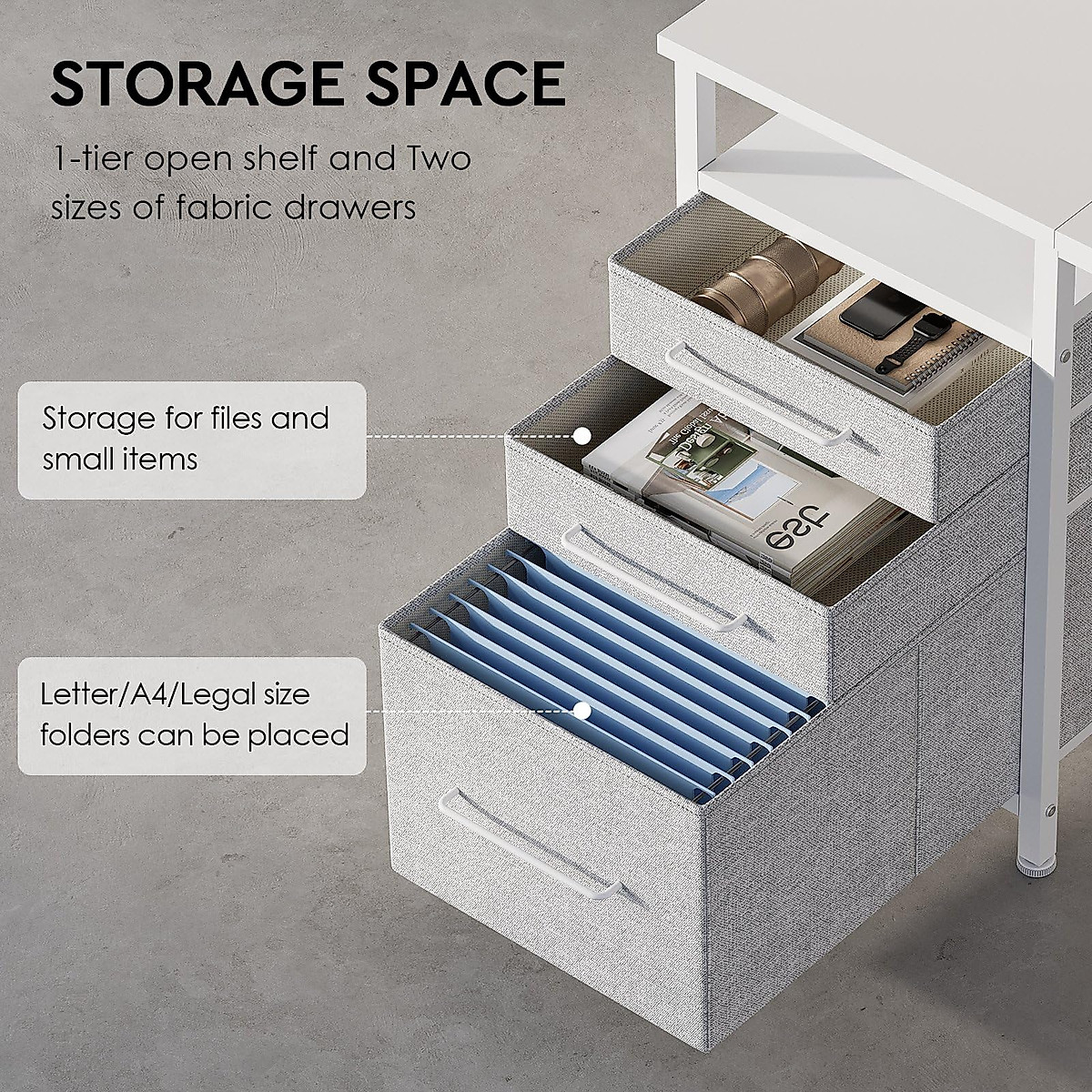Ｍａｉｈａｉｌ Maihail Home Office Desk with Drawers and Adjustable Shelves, 59 inch Long Writing Desk with File Cabinet, Large Computer Desk with Storage, Vintage, White