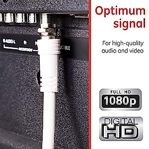 GE RG6 Coaxial Cable, 25 ft. F-Type Connectors, Double Shielded Coax, Input Output, Low Loss Coax, Ideal for TV Antenna, DVR, VCR, Satellite Receiver, Cable Box, Home Theater, White, 33604