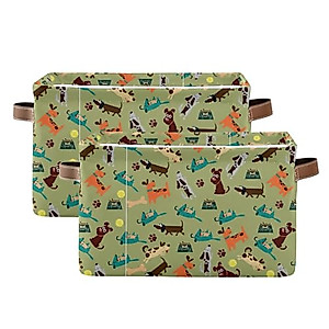 Cute Dog Puppy Storage Basket Bins Foldable Toy Baskets Organization with Handles Laundry Hamper for Bedroom Office Clothes Pet Nursery Living Room,2 pcs