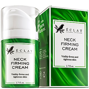 Eclat Skincare Anti Ageing Neck Firming Cream - Natural Skin Tightening Treatment, Anti Wrinkle and Double Chin Reducer - With Vitamin C and E, Green Tea Extract - 100% Vegan, 1.7 oz