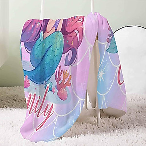 Jaydouble Custom Blankets with Name for Children, Personalized Gifts Black Mermaid Throw Blanket for Boys Girls