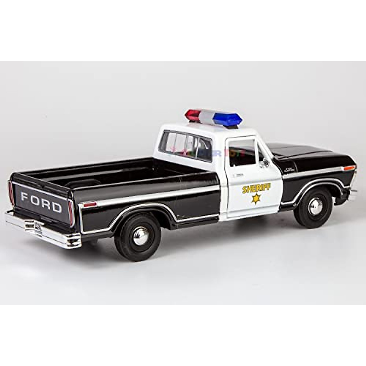 Motormax All Star Toys Exclusive 1979 Ford F-150 Sheriff Pickup Classic F150 Police Pick Up Truck 1:24 Diecast Collectible Model Car Black 76986 (Sheriff)