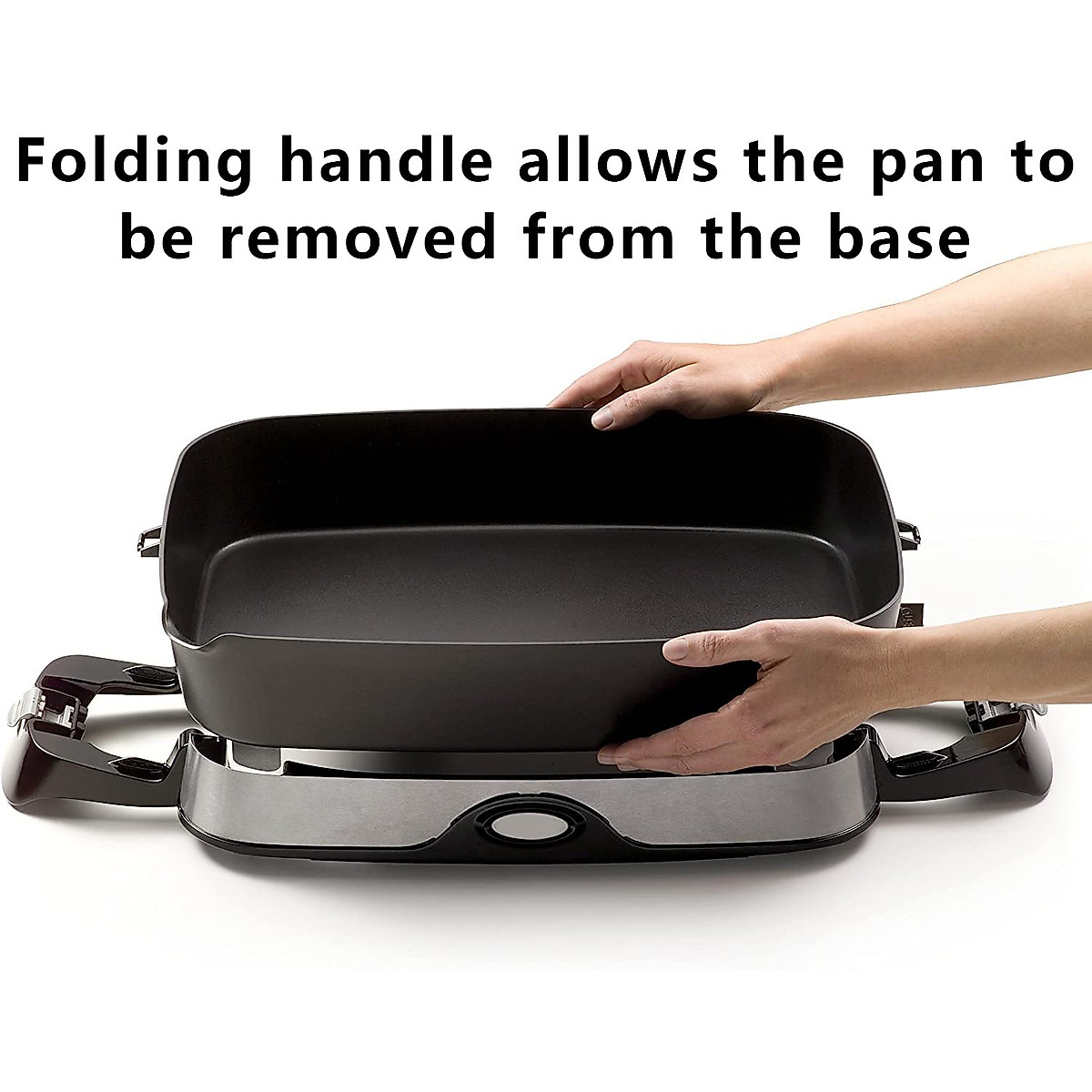 16-inch Electric Foldaway Nonstick Skillet - with Tempered glass cover & stay-cool handles allow skillet to double as a buffet server, black