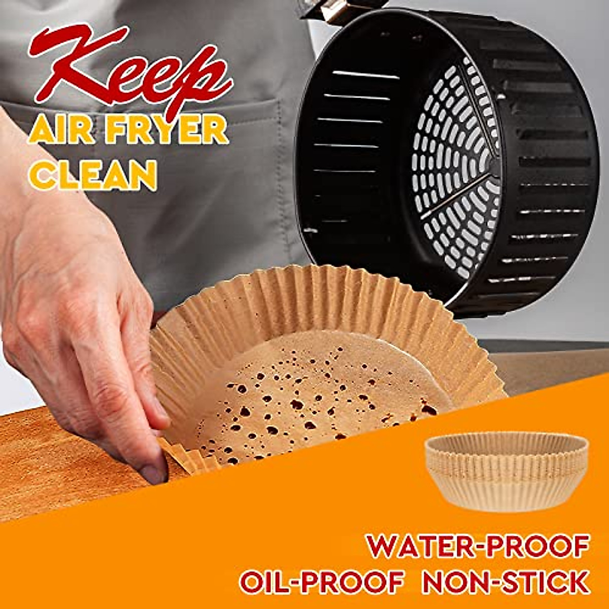 Air Fryer Disposable Paper Liner,Air Fryer Parchment Paper Liners Non-Stick Disposable,Air Fryer Filters Oil-Proof Water-Proof (50pcs-7.9inch, Natural)