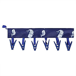 Alvinlite Portable Folding Cloth Socks Drying Hanger, Hooks Clothespins Travel Clothes Clips for Laundry Balcony Bathroom (Blue)