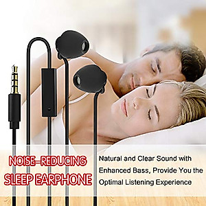 Ururtm Sleeping Headphones Earphones, Soft Comfortable Silicone Noise Isolating Earbuds with Mic Earplugs for Nighttime, Insomnia, Travel, Sport, Meditation & Relaxation (Black)