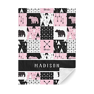 Woodland Custom Baby Blanket for Girls Personalized Baby Blanket with Name Swadding Recieving Blankets Custom Gifts for Newborn Girls Baby Items Essentials - Pink Woodland 30X40in
