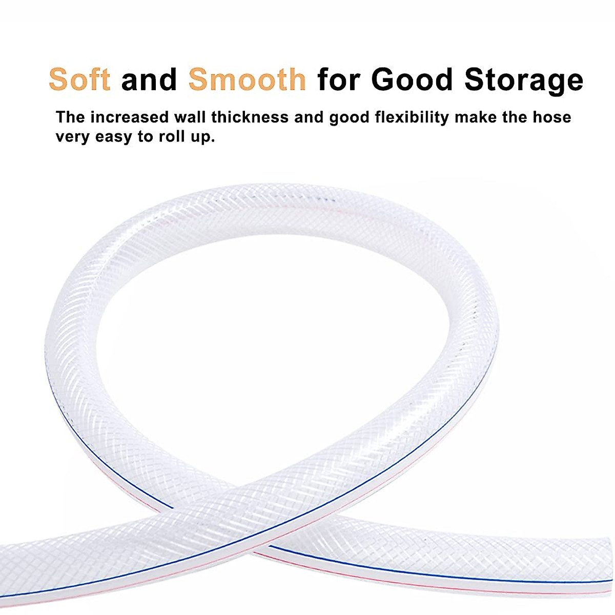 Ququyi PVC 3/4" ID x 1" OD Braided Clear Flexible PVC Tubing Soft for Four Seasons Vinky Tube, Reinforced Vinyl Hose for Water Discharge& Oil Transfer, 6.56ft