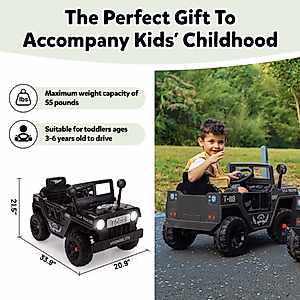 TOBBI 12V Off-Road Kids Ride On Car Truck, Battery Powered 4 Wheels Ride On Toys for Boys and Girls Aged 2-6 Years w/Horn, LED Lights, Portable Pull Rod, Double Open Doors, Orange