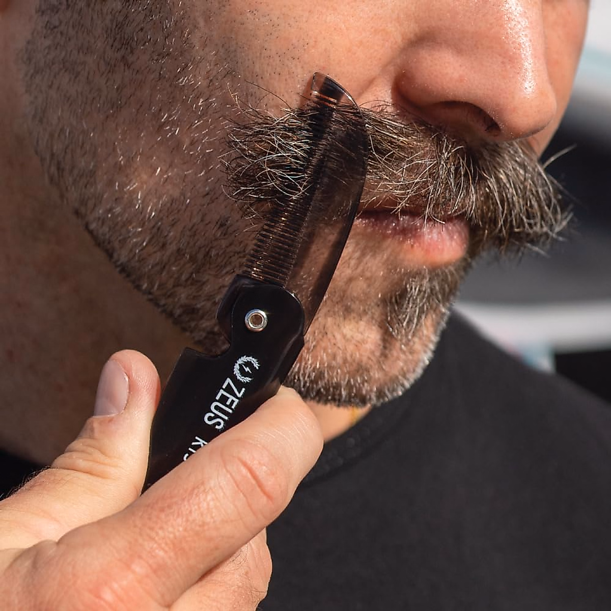 ZEUS Folding Mustache Comb, Handmade Saw-Cut Best Moustache Pocket Comb - (Traditional) - K11