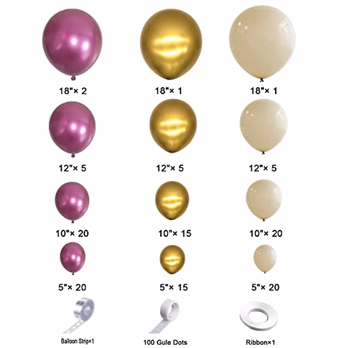 Metallic Magenta/Purple Red and Gold Balloons Garland Arch Kit, Metallic Magenta/Purple Red Sand White and Gold Balloon Garland Kit for Bachelorette Party Birthday Wedding Baby Shower Decorations
