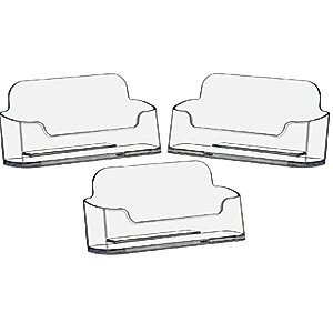 3 Clear Plastic Business Card Holders Desk or Counter Display Stands