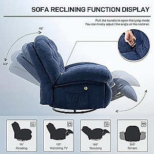 YI DANICA Recliner Chair with Massage Rocker Swivel Heated Modern Ergonomic Lounge 360 Degree Single Sofa Seat Living Room Sponge Filling USB Charge Port