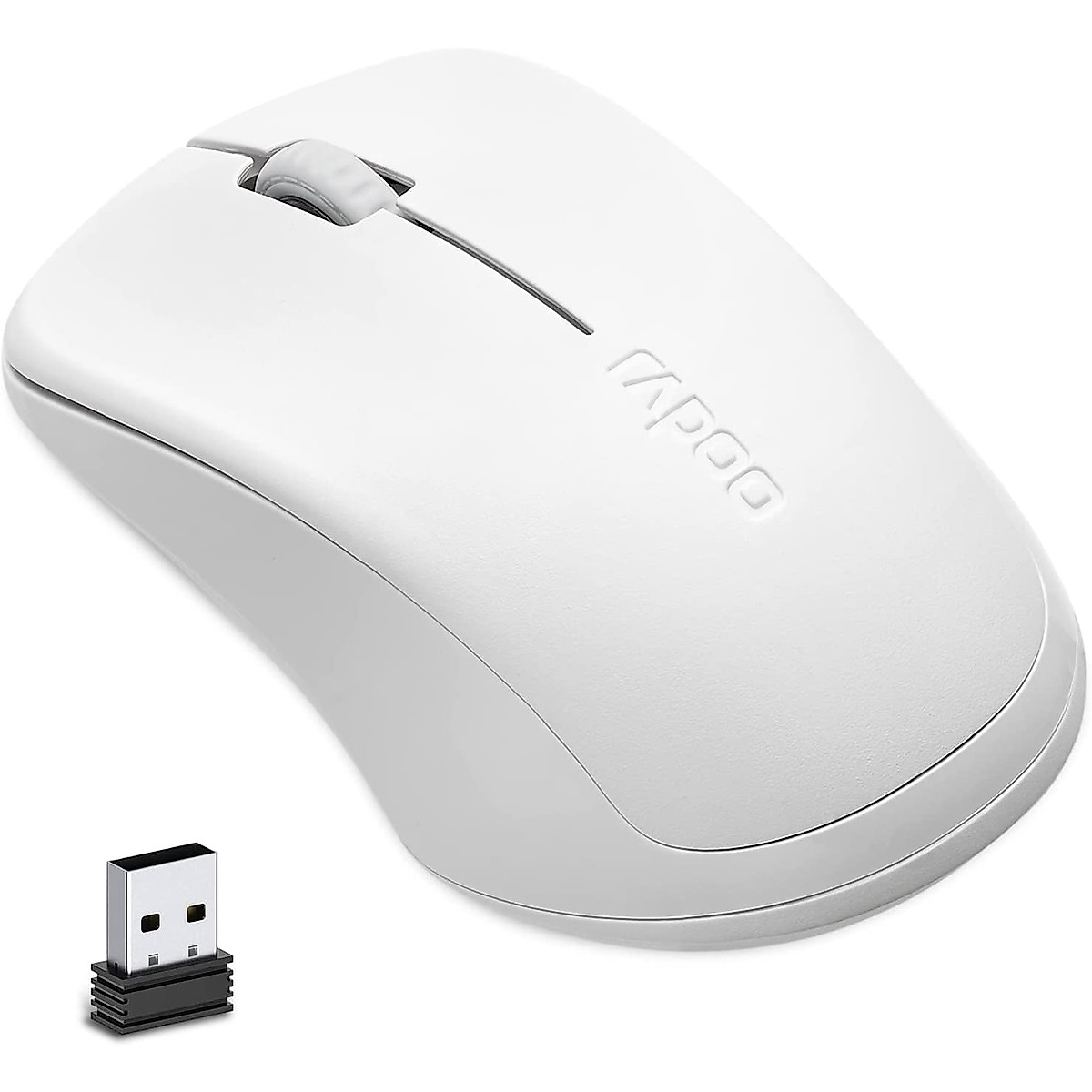 Rapoo 1680 Silent Wireless Mouse, 2.4GHz Cordless Mouse with USB Receiver, 1K DPI, 3 Buttons Computer Mouse with 12M Battery Life, Ambidextrous Computer Mice for PC/Tablet/Laptop, White