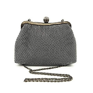 Women clutch small metal beaded mesh evening purse bag for Cocktail Party Prom Wedding Banquet (Gun Metal)