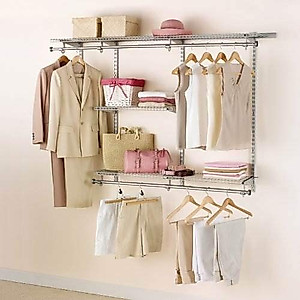 Rubbermaid Configurations 3-6 Feet Expandable Hanging and Shelf Space Custom DIY Closet Organizer Kit, Titanium (2 Pack)