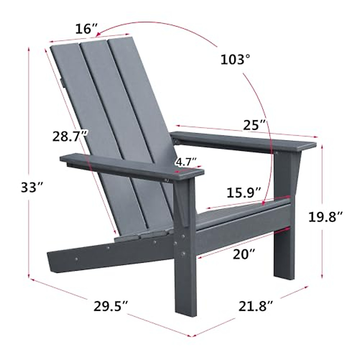 ATR ART TO REAL Adirondack Chair, Weather Resistant Fire Pit Chairs Plastic Outdoor Chairs for Patio Garden, Backyard, Lawn(Grey)