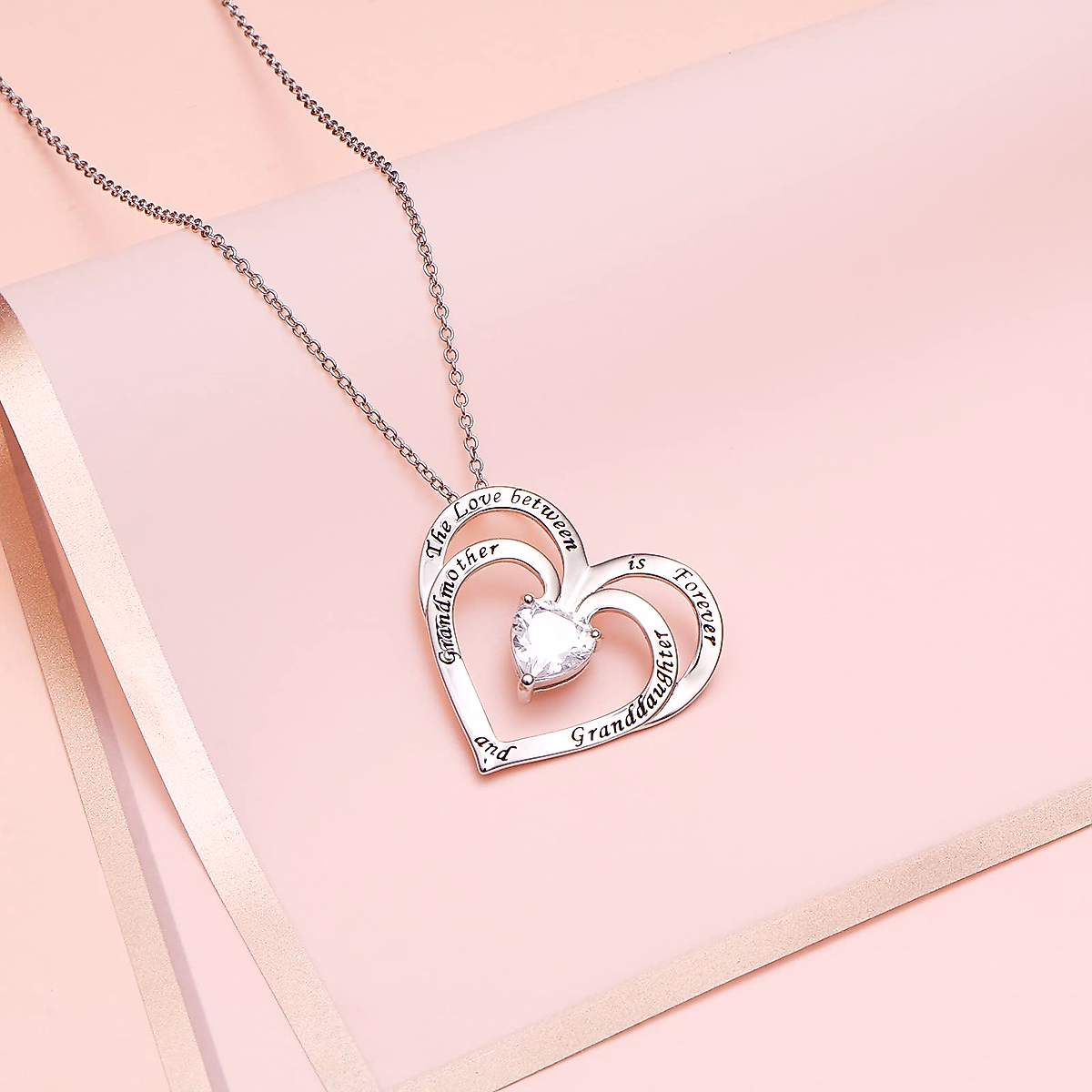 DAOCHONG S925 Sterling Silver Granddaughter Heart Pendant Necklace Jewelry Gift from Grandma Grandmother Granddaughter Birthday