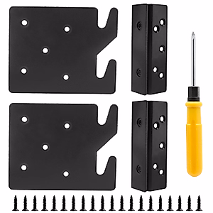 Biaungdo 2 Sets Bed Frame Bed Post Double Hook Slot Bracket, Metal 4.2" x 3.4" x 0.08" Heavy Duty Bed Rail Hooks Plates Bed Accessories for Wooden Bed Frame with Screws (Black)