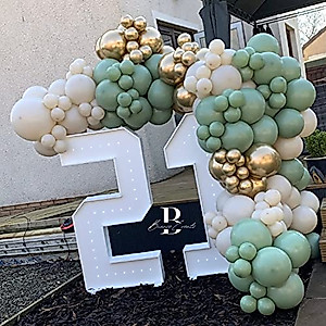 RHGBINLI Sage Green Gold Balloon Garland Kit 90pcs 18Inch 12Inch 10Inch 5Inch with Olive Green Metallic Chrome Gold and Gold Confetti Balloons for Bridal Shower Birthday Party Graduation Decorations