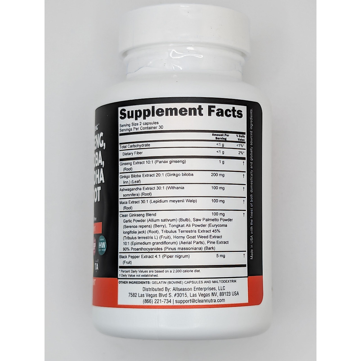 Clean Nutraceuticals Panax Ginseng Ginkgo Biloba Ashwagandha Maca Root - Focus Supplement Pills for Women and Men with Pine Bark Extract, Garlic, and Saw Palmetto - 60 Caps