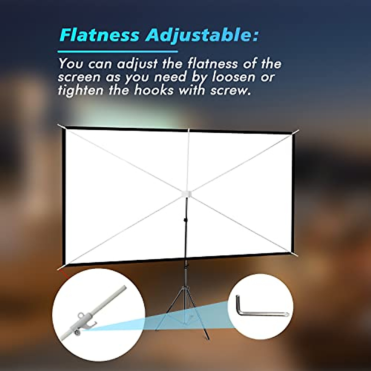 OWLENZ 100" New Upgrade PVC Projector Screen with Tripod Stand 16:9 4K HD Anti Crease Portable Projection Screen for Indoor Outdoor Movie Nights Film Screen