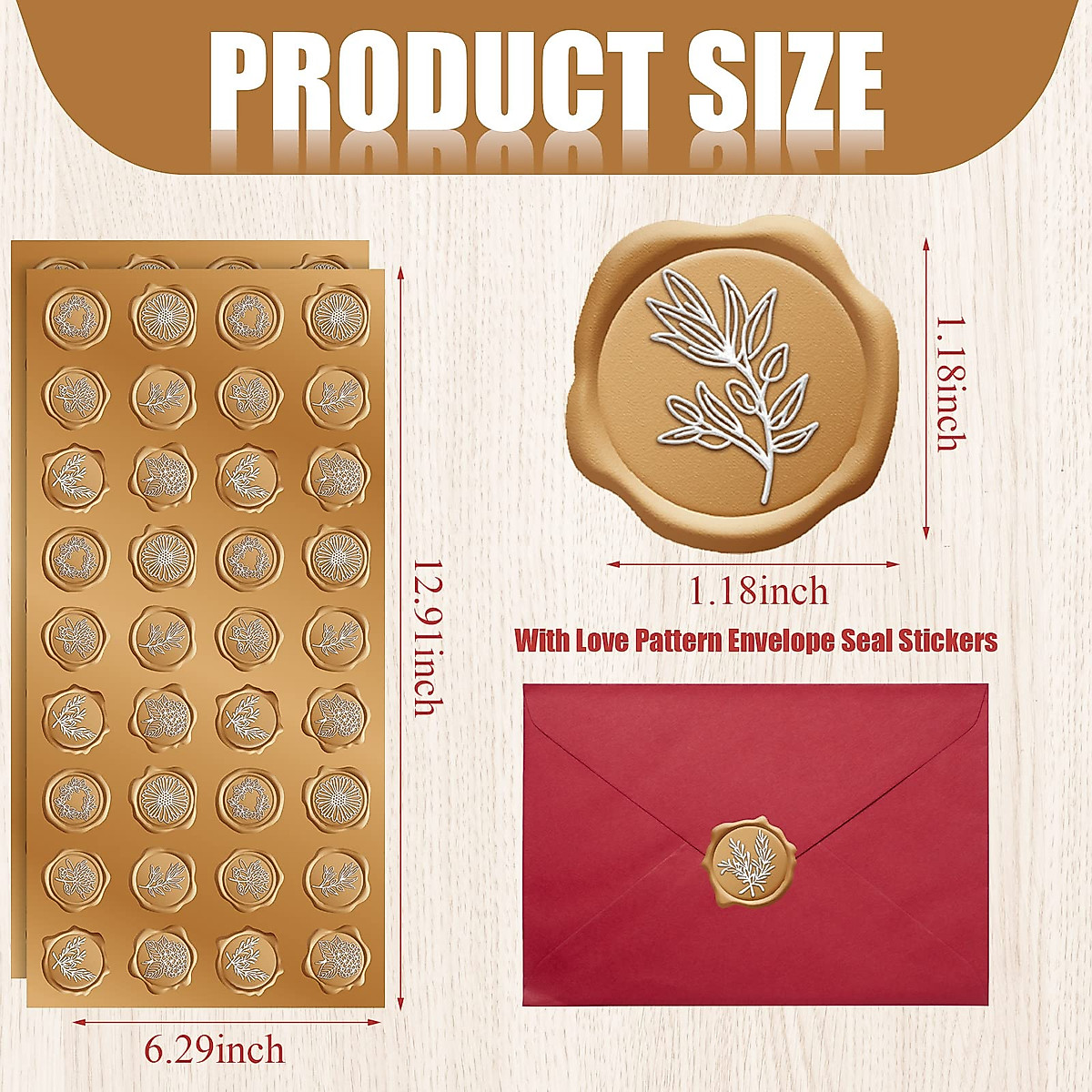 540 Pieces Gold Embossed Wax Seal Stickers Vintage Embossed Envelope Seal Sticker Adhesive DIY Embossed Wax Seal for Party Favors Invitations Greeting Cards (Botany Pattern)