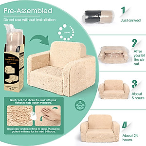 ACRABROS Kids Couch Toddler Chair: Sofa Bed Fold Out for Girls Boys Beige