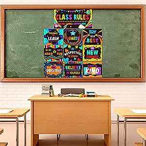 Tevxj 10 pieces Classroom Rules Poster for Classroom Decorations, Laminated Motivational Classroom Bulletin Board Set for Kindergarten Preschool Primary Middle High School