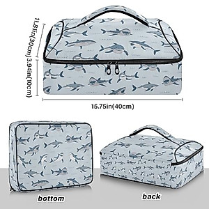 Kcldeci Insulated Thermal Food Carrier Insulated Casserole Carrier for Hot or Cold Food,Shark Sea Animal Insulated Tote Bag for Potluck Cookouts Parties Picnic,Lasagna Lugger
