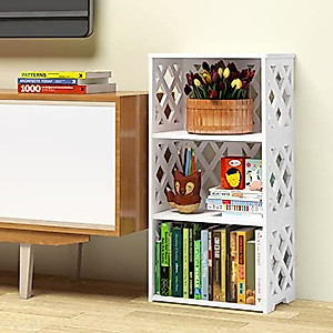 Rerii Bookcase, 4 Tier Kids Small Bookshelf 3 Shelf, Book Organizer Storage Open Shelf Rack, Display Shelves for Bedroom Living Room Bathroom Office, White