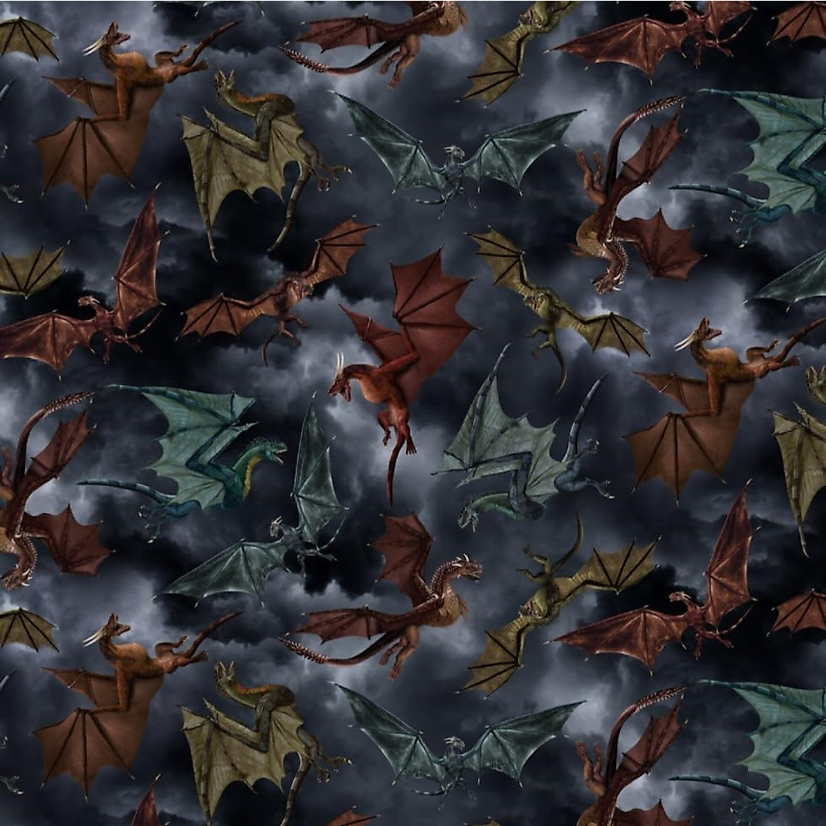 Dragon's Lair by Timeless Treasures Multicolor Dragons in Battle Cotton Fabric by The Yard, CD2494-GREY