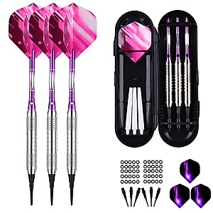 sanfeng Soft Tip Darts Set for Electronic Dart Board - 16g Darts Barrel Plastic Tip with 50 Rubber O-Rings + 6 Shafts + Extra 50 Replacement Soft Tips Accessories