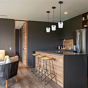 Hamilyeah 3 Light Pendant Light Fixture Over Kitchen Island, Black and Gold Pendant Lighting for Living Room, Industrial Farmhouse Hanging Lamp Set of 3 with Champagne Glass Shade