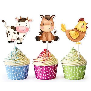 Farm Animals Cupcake Toppers - Set of 10 Adorable Farmyard Cake Decorations - Perfect for Kids' Parties and Farm-Themed Events