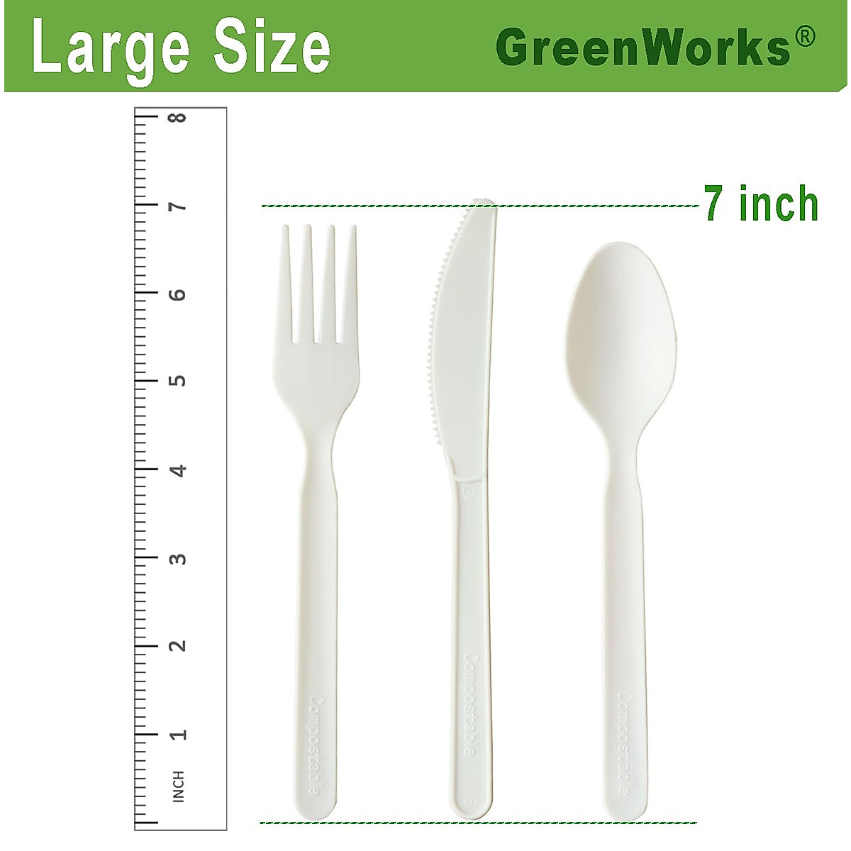 GreenWorks Compostable Forks,100 Count 7" Heavyweight Biodegradable Disposable Cutlery Fork