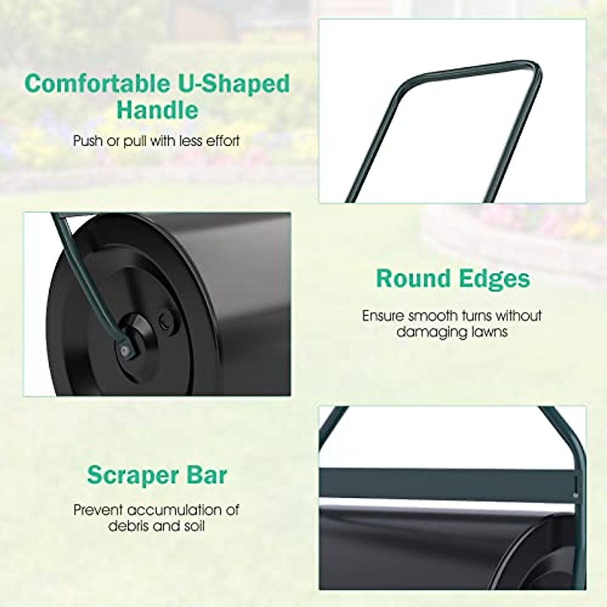 Goplus Lawn Roller, 16 Gallon/60 L Heavy-Duty Tow Behind Water/Sand Filled Sod Drum Roller for Garden Yard Park, 16 by 20-Inch