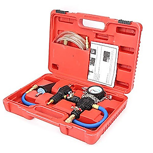 Cooling System Vacuum Purge Radiator Coolant Refill Tool Kit, Universal Automotive Water Tank Pneumatic Vacuum Antifreeze Change Filler Set, with Adapter Case Hose for Car Van SUV Truck