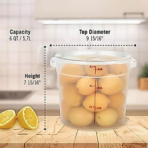 Cambro 6-Quart Round Food Storage Container with Lid - BPA-Free,2 pack with Scraper Bundle, Restaurant Containers with Lids for Bread Proofing, Clear Plastic Storage Bins with Lids