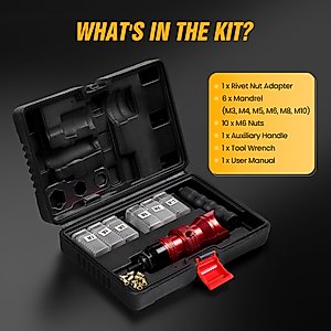 TaskStar Rivet Nut Drill Adapter Kit, Cordless Rivet Nut Tool Adapter Use with Electric Drills and Screwdriver, Rivet Gun Adapter for Drill Rivet Nut Drill Attachment with 6 Mandrels and 10 Nuts