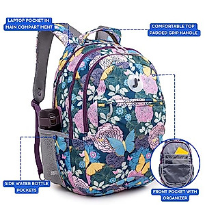 J World New York Cornelia School Backpack for Kids. Cute Womens Laptop Bookbag, Secret Garden, 18 X 12.5 X 8 (H X W X D)