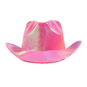 GiftExpress Pink Space Holographic Cowgirl Hat | Neon Pink Shiny Sparkly Glittering Cowboy Hat for Western Cowboy Themed Party Supply | Cowgirl Costume Hat