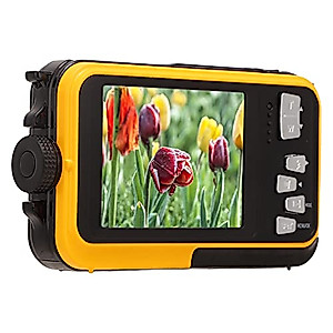 Pomya Digital Camera,Full HD 2.7K 48MP Dual Screens Waterproof Digital Camera, 16X Digital Zoom Front Rear Double Screens Waterproof Digital Camera,Gift for Kids Friends(Yellow)