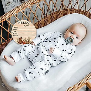Personalized DIY Wood Birth Announcement Card Round for Newborn Baby I'm Here Wooden Plaque for Baby Name and Birth Detail (Style 3)